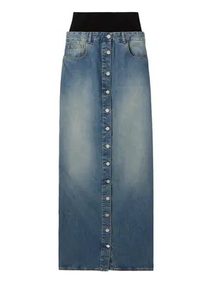 Alaïa Layered Denim Maxi Skirt - Blue