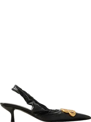 Balenciaga Monaco Crinkled-leather Slingback Pumps - Black