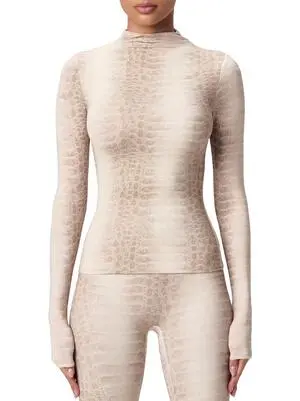 Naked Wardrobe Print Turtleneck Top - Bone Crocodile