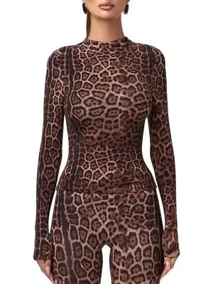 Naked Wardrobe Print Turtleneck Top - Brown Leopard