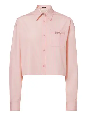 Versace Chain Pinstripe Cropped Cotton Poplin Shirt - Pink