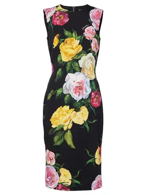 Dolce & Gabbana Floral Silk-blend Midi Dress - Black