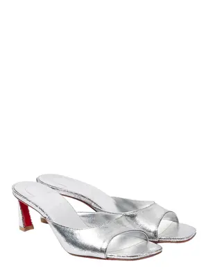 CHRISTIAN LOUBOUTIN Condora 55 Metallic Mules - Silver