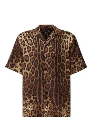 Dolce & Gabbana Leopard-print Silk Bowling Shirt - Brown