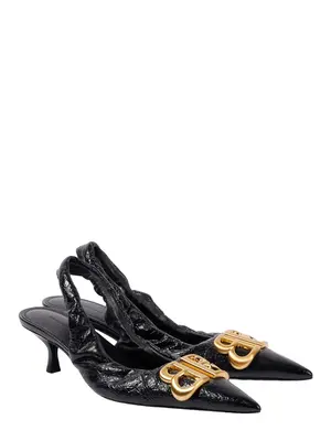 Balenciaga Monaco Leather Slingback Pumps - Black