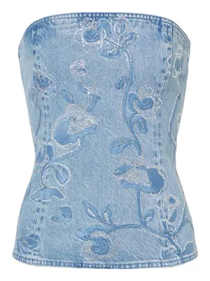 ROTATE BY BIRGER CHRISTENSEN Rhinestone Denim Top - Blue