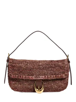 Staud STAUD Harlow Raffia Shoulder Bag Mahogany