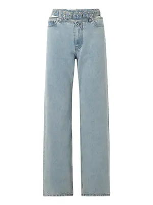 Y/project Evergreen Belted Cut-out High-rise Straight-leg Jeans - Blue