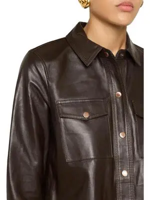 L & APOS;AGENCE L'agence Avina Leather Shirt - Coffee Bean