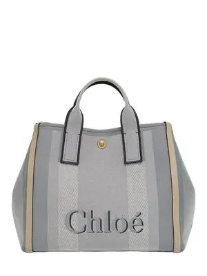 Chloé Chloe Large Carry Tote Bag In Jacquard Canvas Moonlight Blue