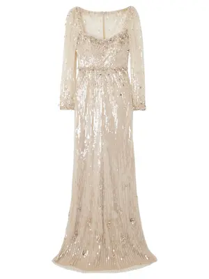 Jenny Packham Kestra Embellished Sequined Tulle Gown - Cream