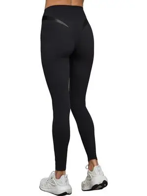 Carbon38 Spliced Colorblock Shine Legging In Melt Black