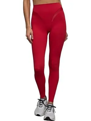Carbon38 Spliced Colorblock Shine Legging In Melt - Crimson Red