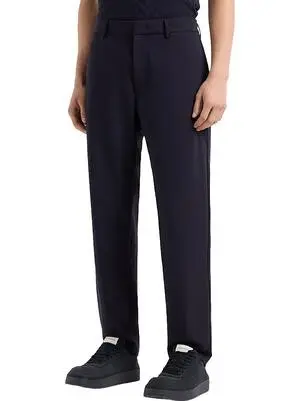 Emporio Armani Technical Nylon Stretch Regular Fit Trousers - Solid Blue