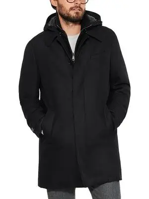 NORWEGIAN WOOL Down Filled Euro Coat With Removable Hood - Black