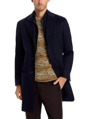 Corneliani Wool Topcoat With Microsuede Bib - Navy