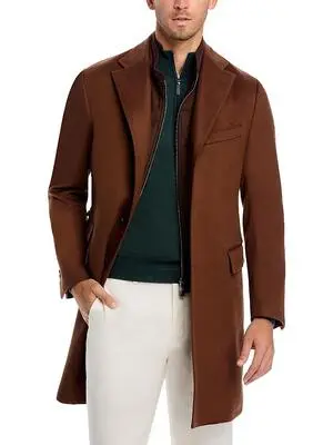 Corneliani Wool Topcoat With Microsuede Bib - Vicuna