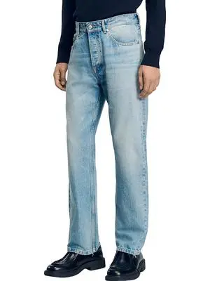 Sandro Stonewashed Straight Leg Jeans - Light Blue