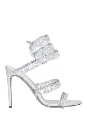 Rene Caovilla Chandelier 105 Crystal-embellished Heeled Leather Sandals - Grey/light