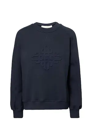 THE COUTURE CLUB Embossed Emblem Relaxed Cotton-jersey Sweatshirt - Navy