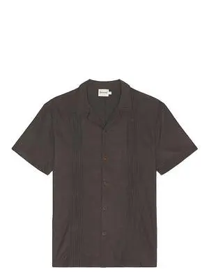 BOUND Striker Pleated Bowling Shirt In Charcoal - Coal
