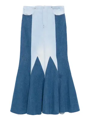 CONNER IVES Reconstituted Denim Godet Maxi Skirt - Blue