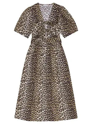 GANNI Leopard-print Midi Dress - Brown