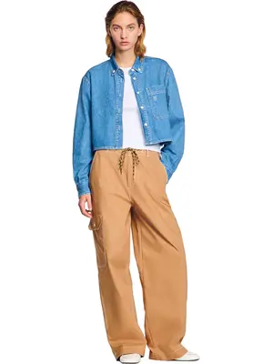 Sandro Denim Cropped Shirt - Blue Jean