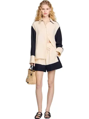 Sandro Two-tone Oversized Shirt - Ecru
