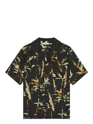 Simkhai Connor Camp Shirt In Black - Windswept Palm Print