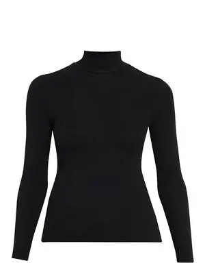 FRAME Ribbed Turtleneck Top - Black