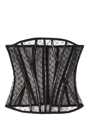 Dolce & Gabbana Metallic Point D'esprit Bustier Top - Black