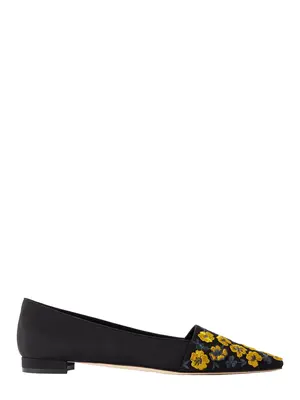 Manolo Blahnik Safiye Embroidered Point-toe Flats - Black