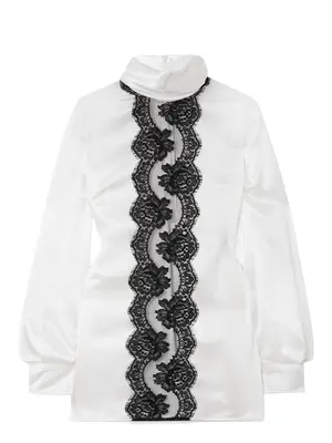 Dolce & Gabbana Lace-trimmed Silk-blend Satin Blouse - White