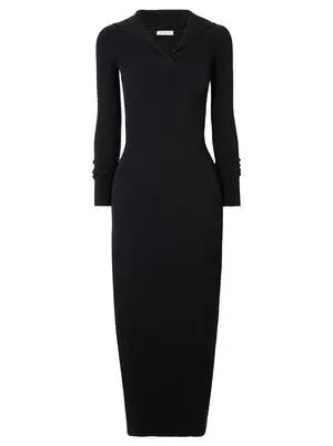 Alaïa Hooded Ribbed-knit Midi Dress - Black