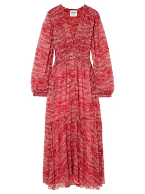 MARANT ETOILE Amara Printed Chiffon Maxi Dress - Red