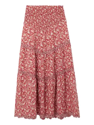 Loretta Caponi Ninfa Floral-print Lyocell Midi Skirt With Lace Trim - Red