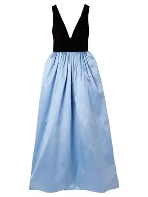 Costarellos Silk-mikado And Velvet Gown - Blue