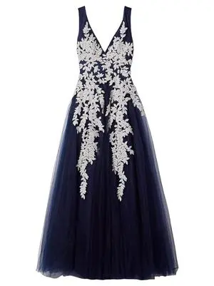 Costarellos Bead-embellished Embroidered Tulle Gown - Blue
