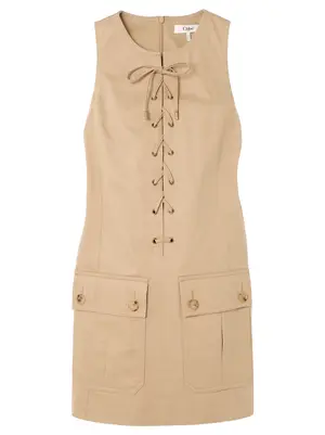 Chloé Lace-up Cotton Mini Dress - Brown