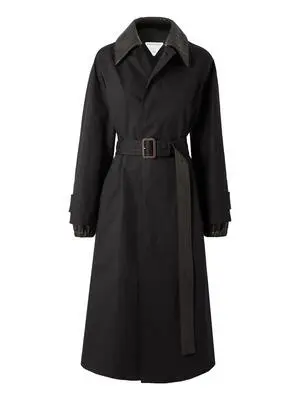 Bottega Veneta Belted Intrecciato Leather-trimmed Trench Coat - Black