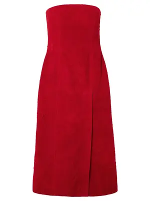 Alexander McQueen Strapless Suede Midi Dress - Red