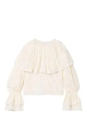 Alix Of Bohemia Eloise Ruffled Cotton-lace Blouse - Ivory