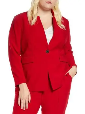 Vince Camuto Convertible Collar Stretch Crepe Blazer - Tulip Red