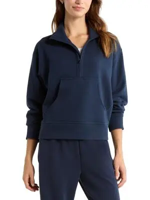 Zella Cloud Fleece Half Zip Sweatshirt Navy Sapphire