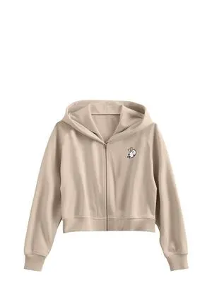 DALIX Heartly Ghost Fleece Zip Hoodie - Tan