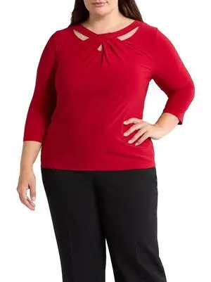 KASPER Twist Neck Cutout Top - Fire Red