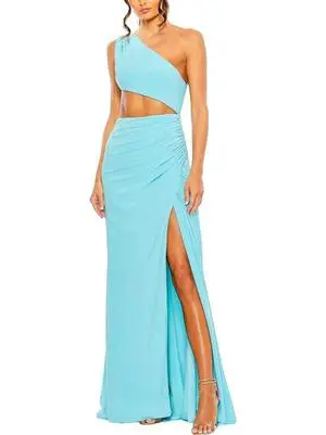 Mac Duggal Cut Out One Shoulder Gown - Powder Blue