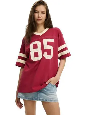 COTTON ON Oversized V-neck Graphic Tee - 85  Cranberry Cider