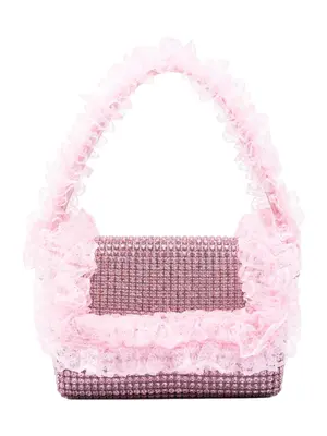 SELF-PORTRAIT Crystal-embellished Lace Detail Shoulder Bag - Pink
